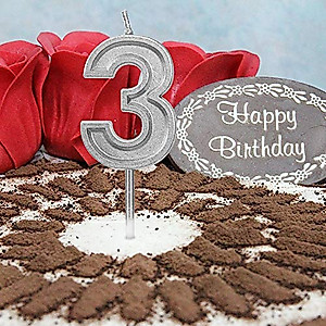 LUTER Silver Glitter Happy Birthday Cake Candles Number Candles Number 8 Birthday Candle Cake Topper Decoration for Party Kids Adults (Number 8)