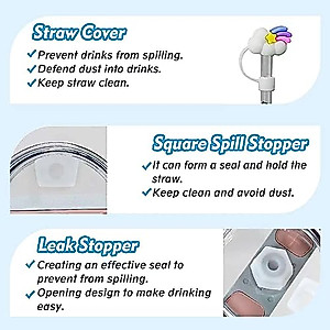 6PCS for Stanley Cup Accessory, FAMOPLAY Spill Stopper for Stanley 40 oz Tumbler with Handle 30 oz including H2.0, 3 Straw Covers, 1 Spill Stopper, 1 Leak Stopper and 1 Cup Boot