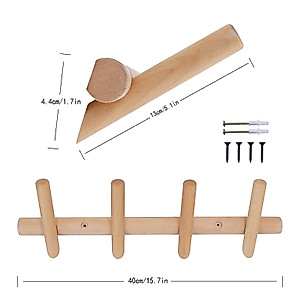 Fujinzhu Wood Wall Hooks Mounted Coat Towel Rack, 4 Pegs Towel Racks for Entryway Bedroom Closet Kitchen, Natural Wall Wood Hooks for Hanging Clothes Hats Bags Towels Robes