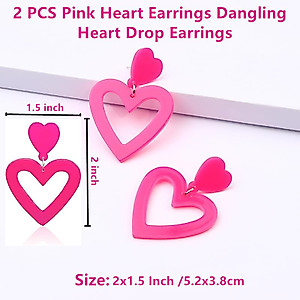Go Ho Pink Body Glitter Gel and 2 PCS Hot Pink Heart Earrings for Women,Sparkle Pink Holographic Chunky Sequins Glitter Gel with Pink Heart Earrings for Singer Concerts Face Body Glitter Makeup
