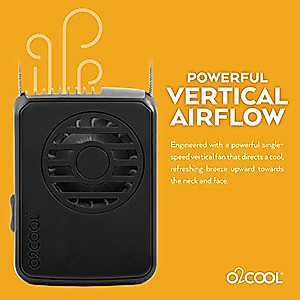 O2COOL Neck Personal Travel Battery Powered Cooling Fan, Single Pack (Black)