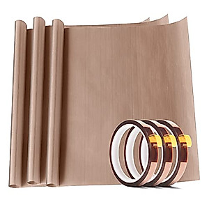 3 Pack PTFE Teflon Sheet 12 x 16" and 3 Rolls 10mm X 33m Heat Resistant Sublimation Tape,Thermal Tape for Heat Press Transfer,Non Stick Paper Reusable Craft Mat,Protects Iron,for Heat Press Machines