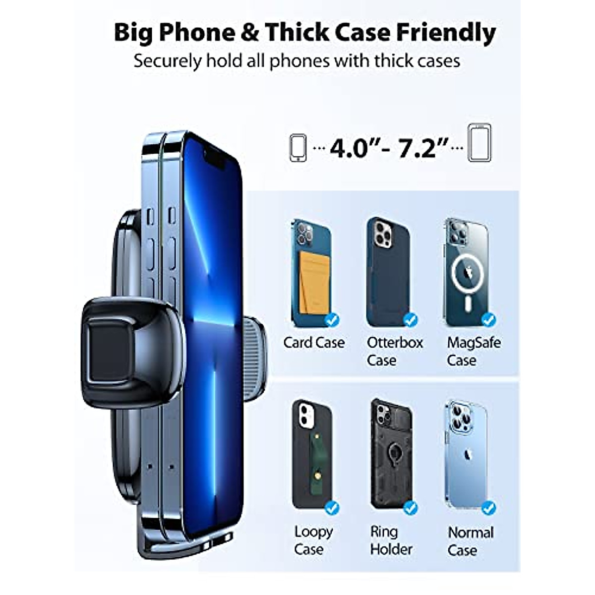 VICSEED Universal Car Phone Holder Mount [Ultimate Silicone Protection] Long Arm Suction Cup Phone Mount for Car Dashboard Windshield Vent Hands Free Cell Phone Holder Car Compatible with All Phones