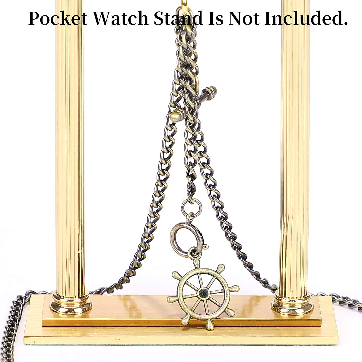 ManChDa Double Albert Chain Pocket Watch, Curb Link Chain 3 Hook Antique Plating Shield Design Fob T Bar for Men Bass with Rudder