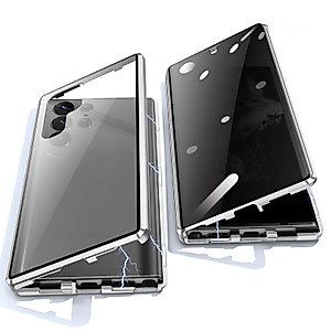 Jonwelsy Anti Peeping Case for Samsung Galaxy S22 Ultra, 360 Degree Front and Back Privacy Tempered Glass Cover, Anti SPY Screen, Anti Peep Magnetic Adsorption Metal Bumper for S22 Ultra (Silver)