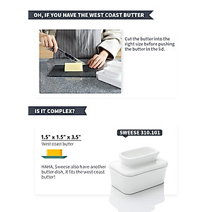 Sweese Porcelain Butter Dish with Water - French Butter Keeper Crock - Perfect for East Coast Butter - Spreadable without Refrigeration, White