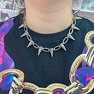 Spike Necklace Spike Choker Rivet Goth Necklaces Chokers with Spikes and Chain Streetwear Vintage Punk Necklace for Women Men Silver