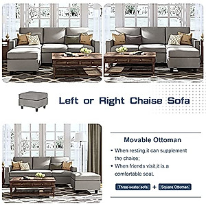 HONBAY Convertible Sectional Sofa, L Shaped Couch with Linen Fabric, Reversible Couch for Small Space, Light Grey