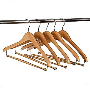 Quality Hangers Wooden Hangers Beautiful Sturdy Suit Coat Hangers with Locking Bar Glossy Natural Wood (20)