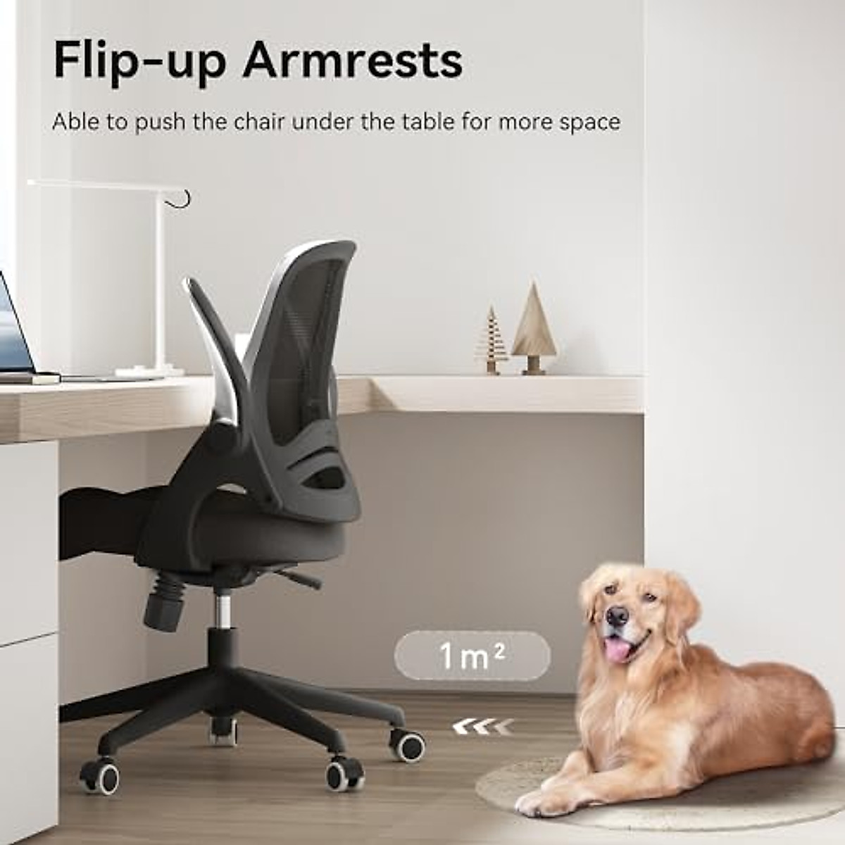 Hbada Office Chair, Desk Chair with Flip-Up Armrests and Saddle Cushion, Ergonomic Office Chair with S-Shaped Backrest, Swivel, Mesh, for Home and Office, Black