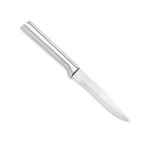 Rada Cutlery Serrated Steak Knife Stainless Steel Blade With Aluminum Made in USA, 7-3/4 Inches, Silver Handle, Pack of 2