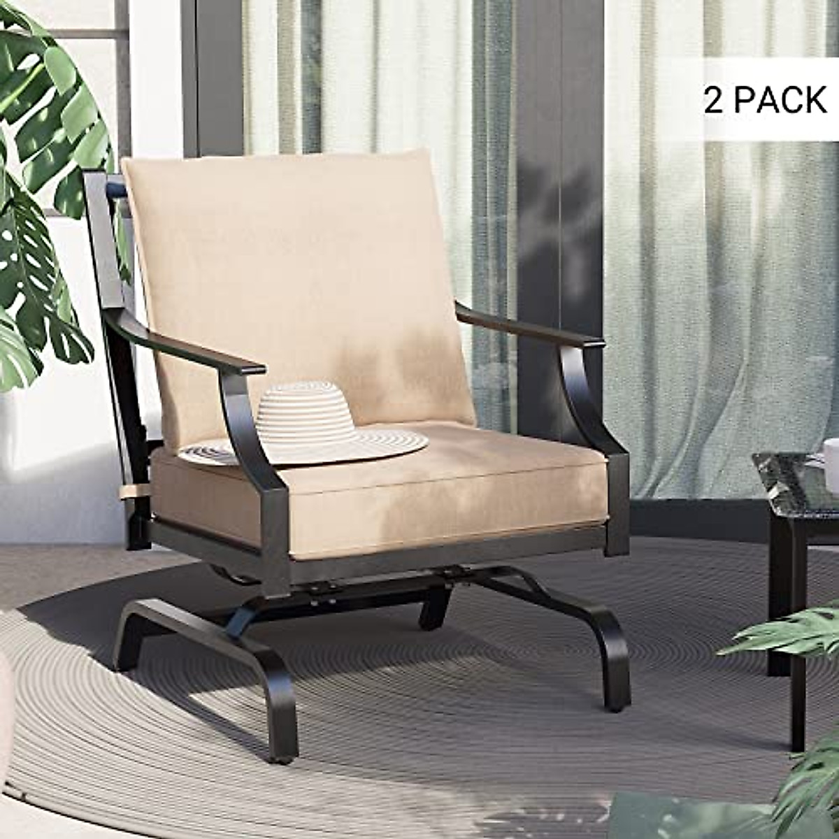 Grand patio Outdoor Patio Seating Chair, Motion Chair, Stationary Rocker, Padded Cushion Chair, Set of 2, Beige