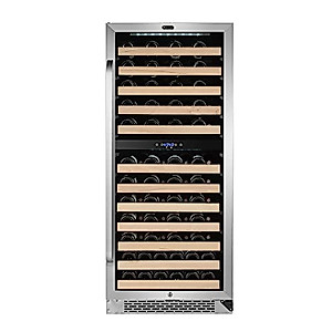 Whynter BWR-0922DZ 92 Built-in or Freestanding Stainless Steel Dual Zone Compressor Large Capacity Wine Refrigerator Rack for Open LED Display, Dark Grey-92 Bottle, Dark Grey