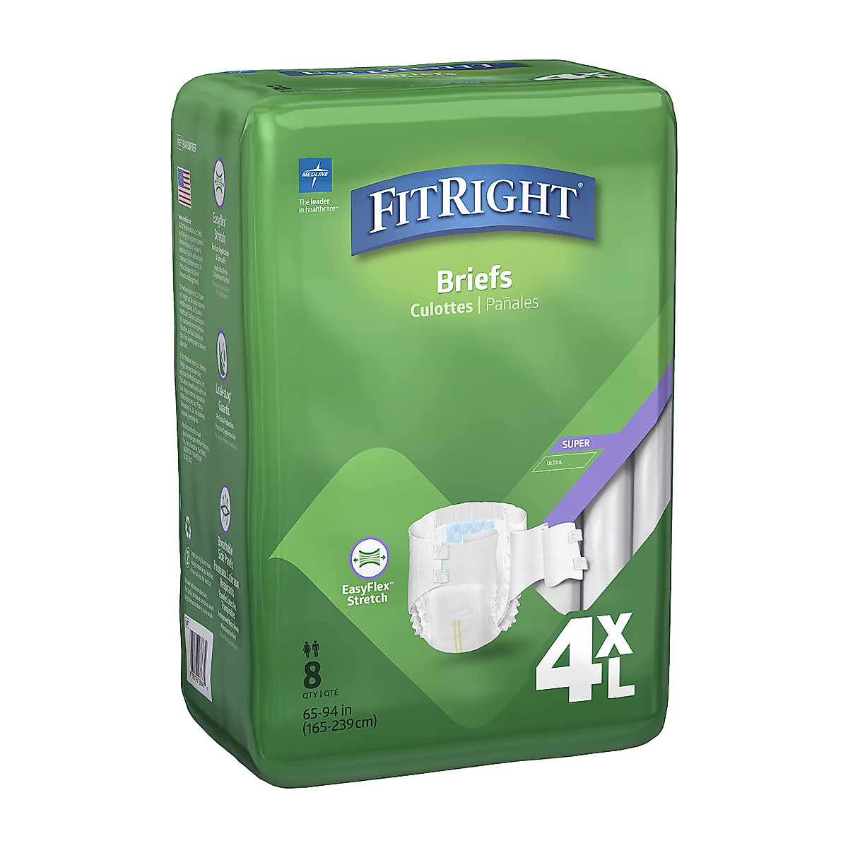 Medline Bariatric Briefs, 65 Inch-94 Inch, 8 Count (Pack of 4)