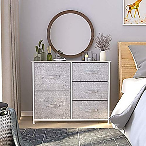 YITAHOME Dresser with 5 Drawers - Fabric Storage Tower, Organizer Unit for Bedroom, Living Room, Hallway, Closets & Nursery - Sturdy Steel Frame, Wooden Top & Easy Pull Fabric Bins