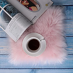 Sibba Faux Fur Area Rugs Chair Pad Protectors 12 inch Mini Square Cover Seat Fuzzy Cushion Carpet Mat Soft Fluffy Rug Couch for Living Bedroom Sofa Nail Art Photography Background Locker Decor (Pink)