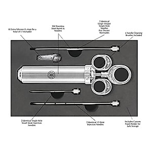 Grill Sergeant Professional Meat Injector, Marinade Syringe Set, Forever Guarantee, Zippered Storage & Travel Case, 304 Stainless Steel, No Aluminum, 6 Needles, 2.5 oz Capacity, 4 Cleaning Brushes