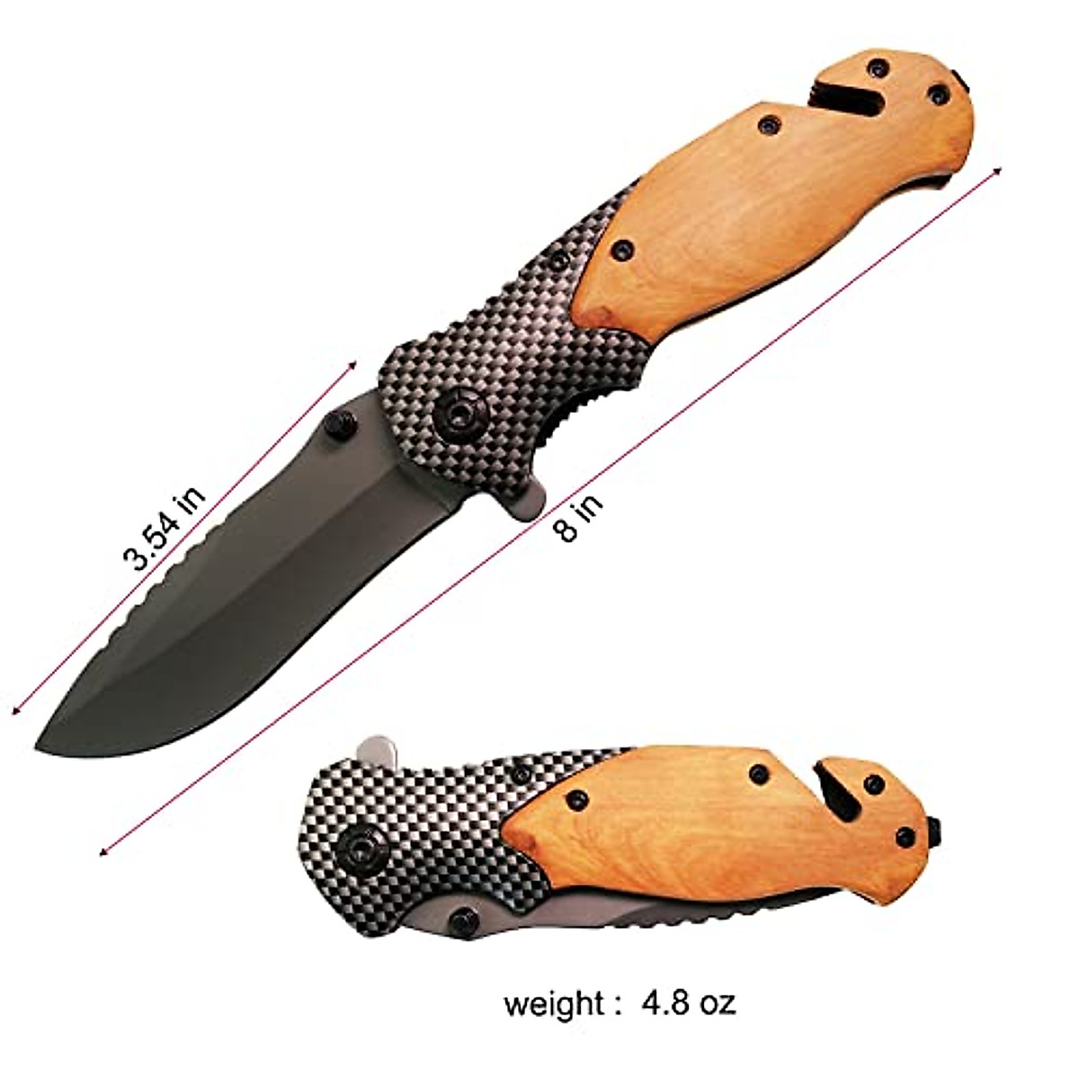 Pocket Knife for Men with Wood Gift Box Case Set, Tactical Knife with Clip for Hunting Survival EDC Camping, Cool Folding Knife for Christmas Gifts, Anniversary, Birthday(Wood)
