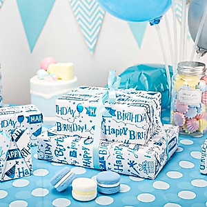 Homeral Jumbo Wrapping Paper Roll-37.66sqft(27.6 x 197inch) Blue Foil Birthday Design