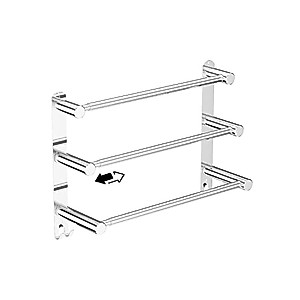 3-Tier Adjustable Ladder Bath Towel Bar 16 to 27.6 Inch, ZUEXT Polish Chrome Stainless Steel Towel Holder Hanger,Wall Mounted Stair Towel Rod for Bathroom Kitchen, Strechable Towel Rail Racks w/Hooks