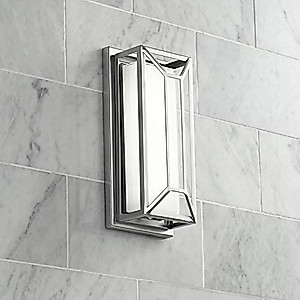 Possini Euro Design Radcliffe Modern Outdoor Wall Light Fixture LED Matte Nickel Geometric Baguette Cut 12" Frosted Glass for Exterior House Porch Patio Outside Deck Garage Front Door Garden Home