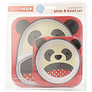 Skip Hop Baby Zoo Little Kid and Toddler Feeding Melamine Divided Plate and Bowl Mealtime Set, Multi Pia Panda
