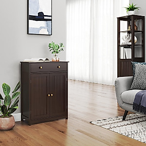 Yaheetech Bathroom Storage Cabinet with Drawer and Double Doors, Free-Standing Organizer with Inner Adjustable Shelf for Living Room, L24xW12xH31.5 in, Espresso