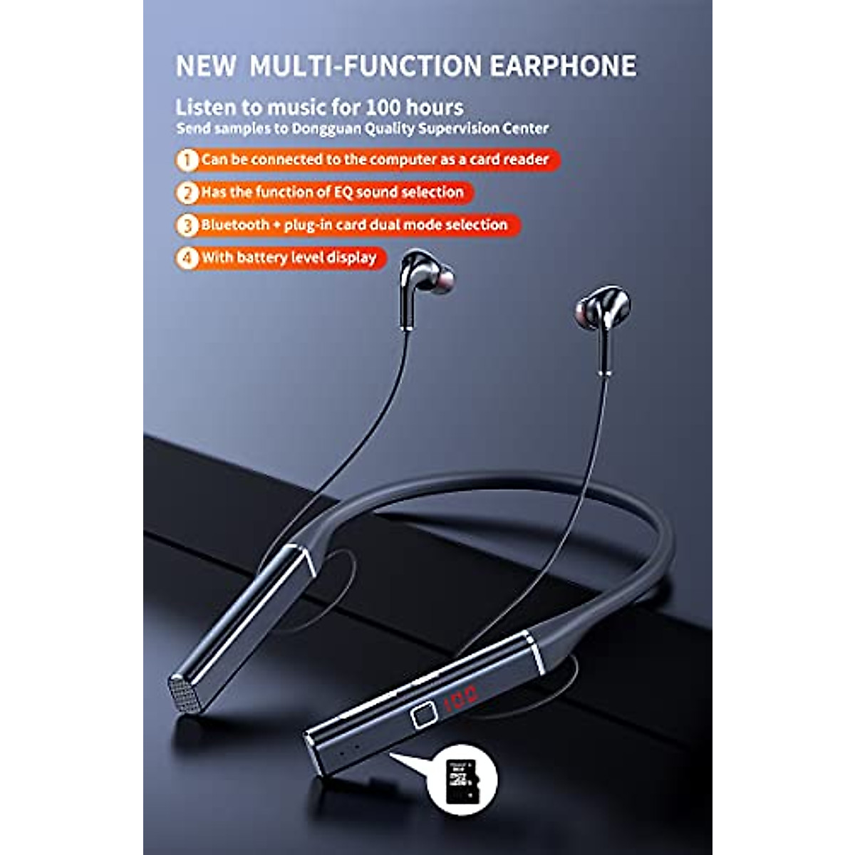 Bluetooth Neckband Headphone V5.1 Magnetic Earbuds with 100H Battery Life,Foldable Wireless Sport Earphones with Mic for Gym Running Driving,Noise-canceling Headset with TF Card Slot
