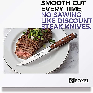FOXEL Steak Knives Knife Set of 4, 8, or 12 - Non Serrated Straight Edge Blade w/Weighted Full Tang Sandal Wood Handle - Japanese VG10 Stainless Steel Steak Knife Gift Box - Hand Wash Only