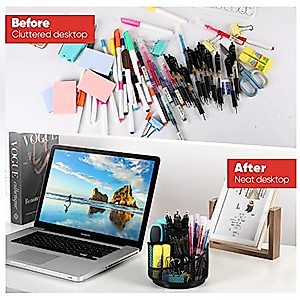 Siniffo Pencil Holder for Desk, Pen Holder with 360 Degree Rotating Function, Wire Mesh Pen Organizer for Desk, Office, Classroom, School, Home (Black)