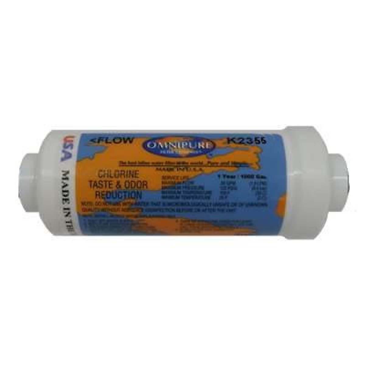 Omnipure (K2355-CC) 6"x2" Inline K-Series Mixed Bed DI 3/8" NPT