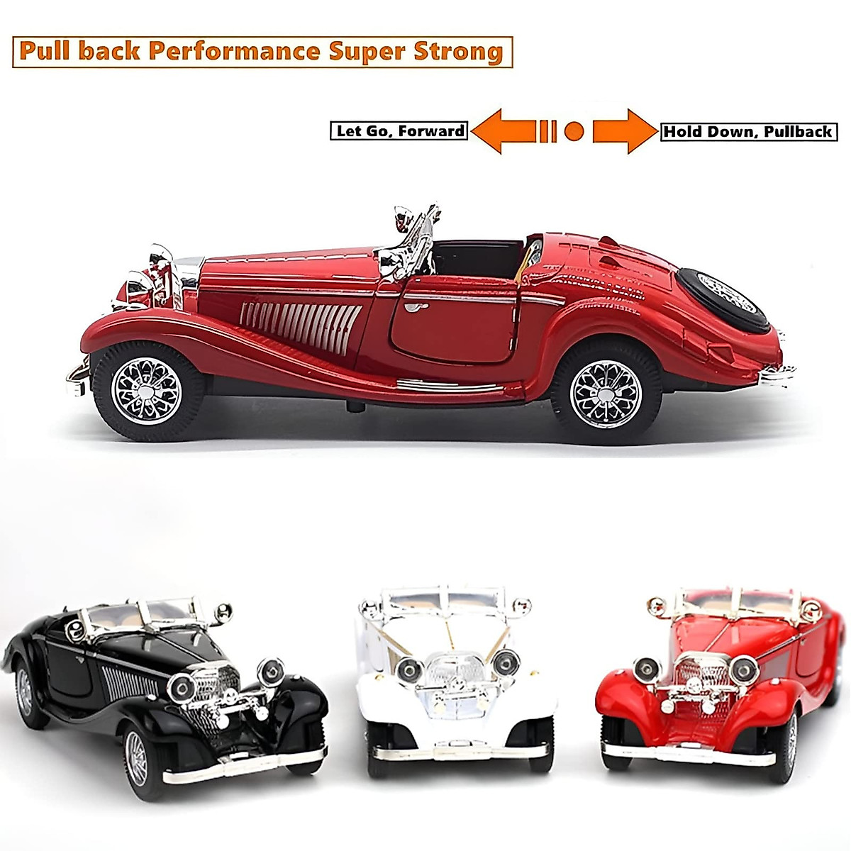 1:28 Scale Pullback Diecast Metal Antique Classic Model Cars Collectible Toy Gifts (Red,Length 6.5in/16.8cm)