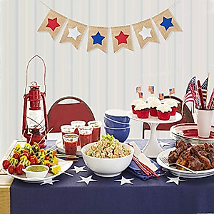 Uniwish Red White and Blue Stars Banner, Patriotic 4th of July Decorations American Independence Day Garden Flag Garland Burlap Bunting Sign