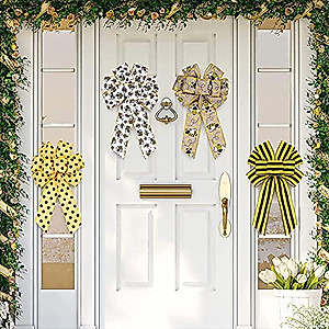 Bumble Bee Ribbon Wired 26 Yard Polka Dot Wired Edge Fabric Ribbon Bee Vertical Stripe Craft Ribbon Decorative Ribbon DIY for Wrapping, Party Decoration, Hair Bows, Crafting and Sewing