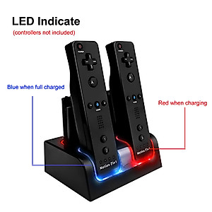 Upgraded Wii Remote Charger Station, Covanm 4 Port Wii Charging Station with 4 Rechargeable Battery for Wii (4 Port Charging Station+4 Replacement Batteries+USB Cable+Free USB Wall Charger)