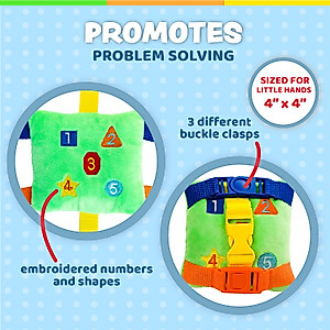 Buckle Toys - Mini Buster Square - Learning Activity Toy - Develop Fine Motor Skills - Sensory Travel Essential for Toddlers 1-3