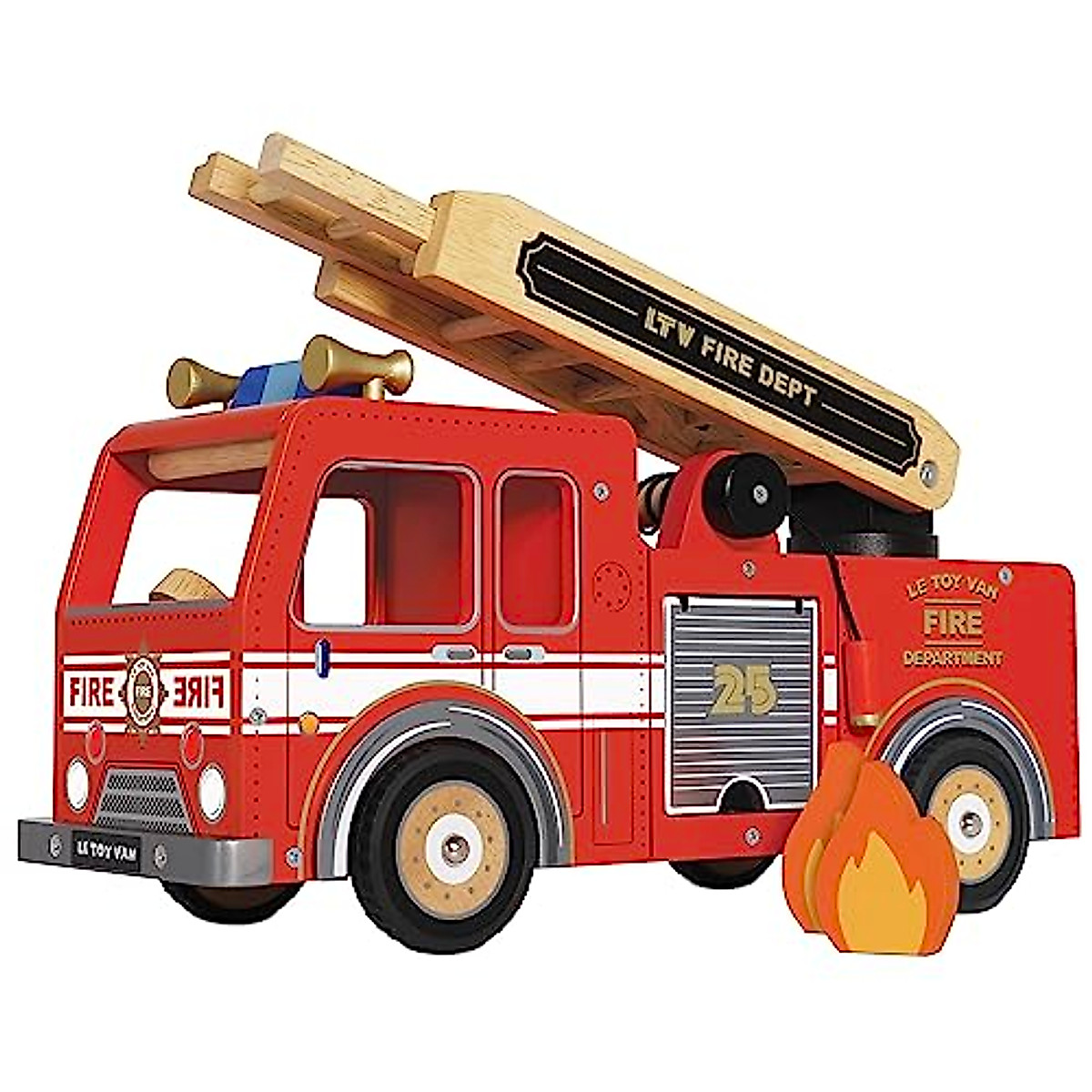 Le Toy Van Cars & Construction Collection Wooden Fire Engine Set Premium Wooden Toys for Kids Ages 3 Years & Up, Multi