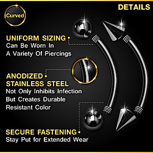 4PCS Stainless Steel Black Curved Barbell Stud 16g 3mm Ball Spike Snakebites Earrings Daith Piercing Jewelry See More Sizes (4pcs 8mm bar)