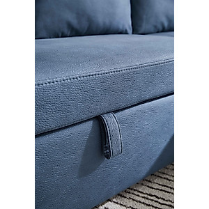 ATY Reversible Sectional Sleeper Sofa with Storage Chaise, L Shape Couch with Pull-Out Bed, Living Room Furniture, 85", Blue