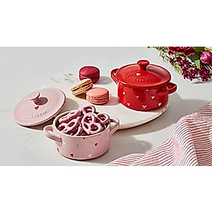 Le Creuset L'Amour Collection Stoneware Mini Round Cocotte, 8oz, Chiffon Pink with Heart Applique