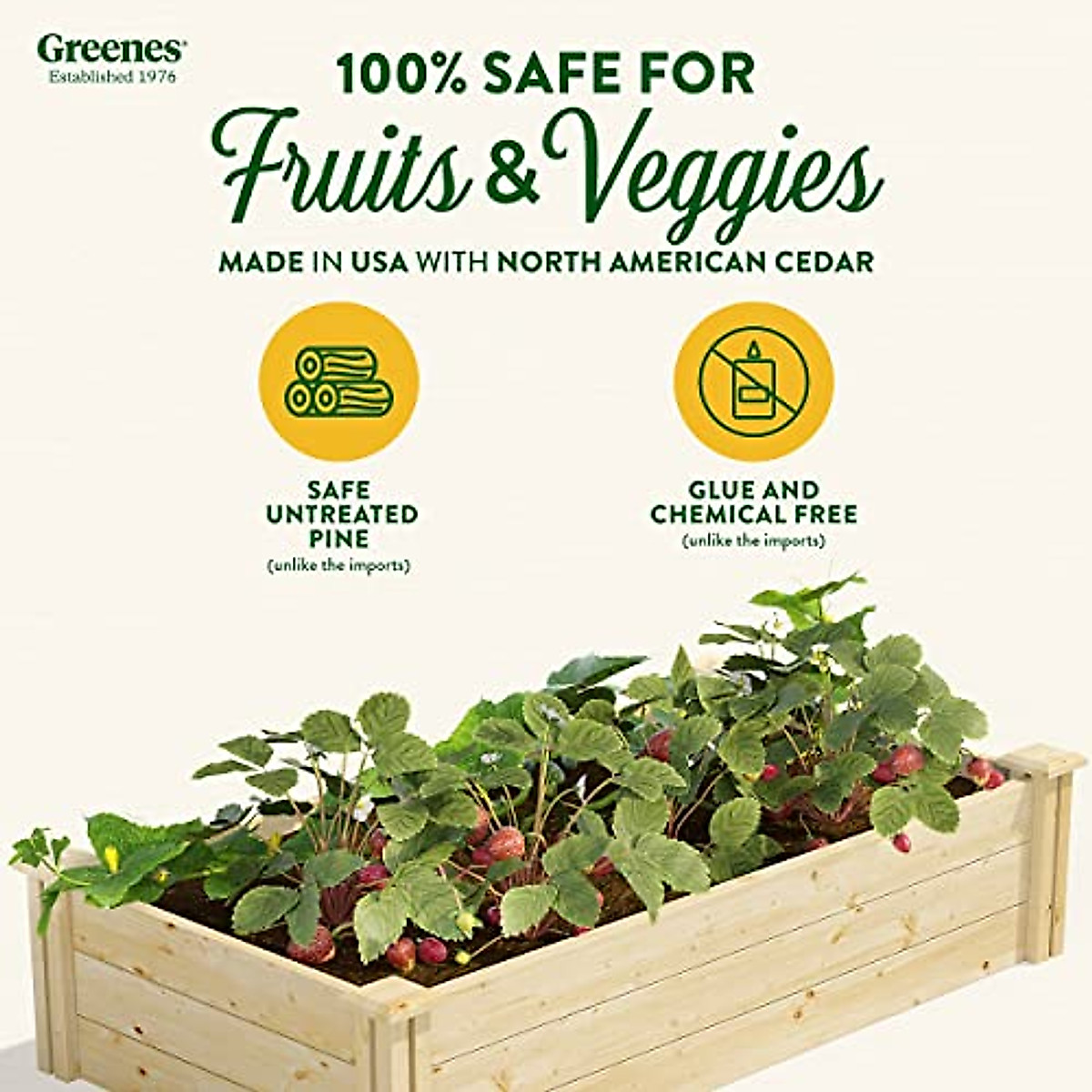 Greenes Fence Original Pine Raised Garden Bed, 2' x 4' x 10.5" - Made in USA with American Pine