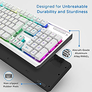 Lumsburry White Gaming Keyboard, Rainbow LED Backlit,19 Anti-ghosting Keys, USB Wired, Metal Panel, Ergonomic 104 Keys, Multimedia Control, Water-Resistant, Full Size, for Windows PC Mac Office Gamer