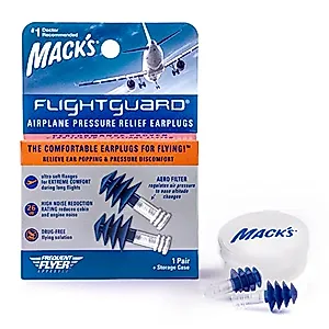 Mack’s Flightguard Airplane Pressure Relief Earplugs – 26dB NRR, 33dB SNR – Comfortable, Safe, Travel Ear Plugs for Flying Air Pressure Ear Pain, Ear Popping and Noise Reduction