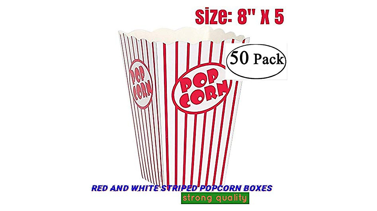 Large Red and White Popcorn Boxes for Parties - 50 Pack