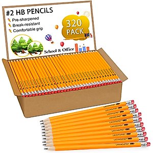 LACCHOUFEE 320 Pack #2 Pencils Bulk Pre-sharpened Pencils with Eraser top, 2 HB Pencils for Writhing Drawing, Yellow Wood-Cased Pencils in Bulk for Office, School, Teacher and Classroom Supplies