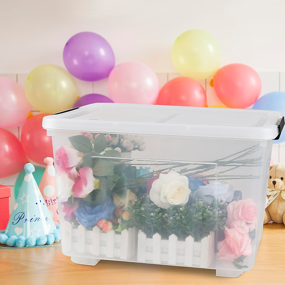 Hayixia 50 LPlastic Storage Bin on Wheels, Pack of 4 Large Latching Container Box, Clear