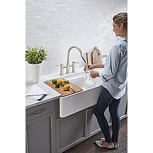 BLANCO KF-442506 Empressa Pull-Down Bridge Kitchen Faucet with Soap Dispenser, Polished Nickel