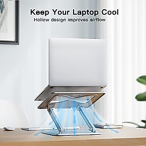 HUANUO Adjustable Laptop Stand for Desk, Computer Stand for Laptop, Laptop Stand Adjustable Height, Foldable Portable Laptop Riser Compatible with 10"-17" Laptops, Notebooks, Tablets, Silver