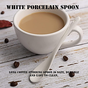 AKOAK 6.7 "Ceramic Egg Spoon (Set of 5), White Long-Handled Ceramic Spoon, Teaspoon for Coffee, Tea, Yogurt, Ice Cream, Sauces and Desserts, Espresso Stirring Spoon