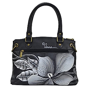 Anna by Anuschka Women's Leather Small Satchel, Midnight Floral Black, One Size US